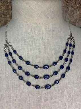 Avon | Jewelry | Vintage Avon Cobalt Blue Multi Strand Bib Necklace ...